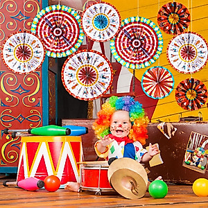 Outus 9 Pcs Carnival Hanging Paper Fans Decoration Circus Animals Paper Fans Classroom Decoration Carnival Circus Theme Ceiling Wall Garland for Circus Birthday Baby Shower Party Favors