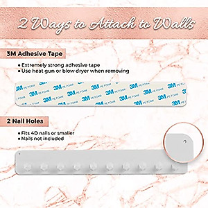 Boxy Concepts Necklace Organizer - 2 Pack - Easy-Install 10.5"x1.5" Hanging Necklace Holder Wall Mount with 10 Necklace Hooks - Beautiful Necklace Hanger also for Bracelets, Earrings, and Keys (White)