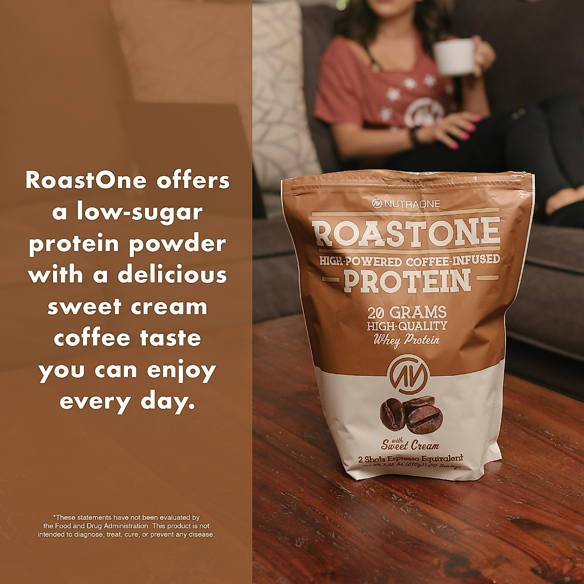 NutraOne RoastOne Coffee Protein Powder Coffee Infused Whey Protein Powder for Energy & Focus, 160mg Caffeine and 20g Protein (Sweet Cream – 1.35 lbs.)