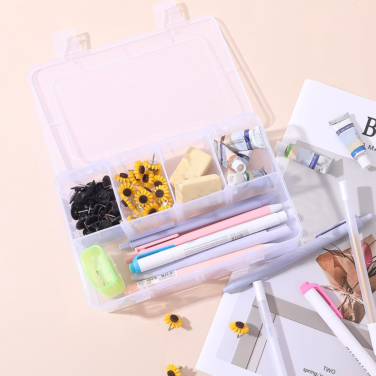 Tackle Box Organizer Bead Organizers and Storage with Adjustable Dividers Small Plastic Box Bead Storage Containers Small Parts Organizer Clear Storage Case Compartment Organizer for Snacks Craft