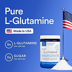 Essential Stacks Gut L-Glutamine Powder - Made in USA - Pure L Glutamine Powder for Gut Health - Dairy, Soy & Gluten Free, Non-GMO, Vegan Glutamine Supplement