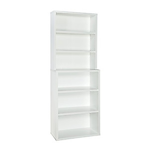 ClosetMaid Bookshelf with 6 Shelf Tiers, Adjustable Shelves, Tall Bookcase Hutch, Sturdy Wood With Closed Back Panel, White Finish
