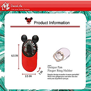 LACOVIA Cute Personal Mini Fan, Handheld & Portable USB Rechargeable Fan with Beautiful LED Light, 3 Adjustable Speeds, Finger Holder, Perfect for Indoor or Outdoor Activities, Cute Mouse (Yellow)