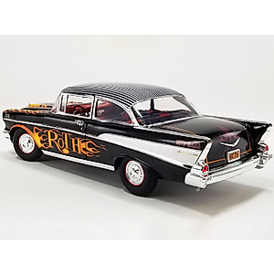 1957 Chevy Bel Air Black with Flames and Pinstripe Top Big Daddy Ed Roth LTD ED to 966 Pieces Worldwide 1/18 Diecast Model Car by Acme A1807014