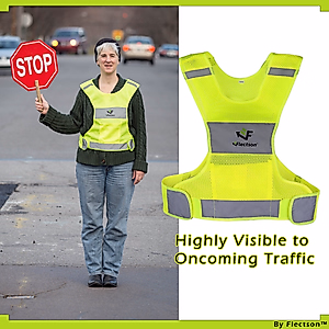 Reflective Running Vest - 360° High Visibility Yellow Safety Vest with Adjustable Side Closure and Inside Pocket - Large