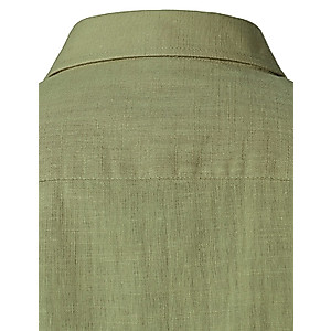 ZEROYAA Men's Fitted Cotton Linen Casual Short Sleeve Button Up Shirts Lightweight Beach Tops with Pocket ZLSC34-Avocado Green Medium