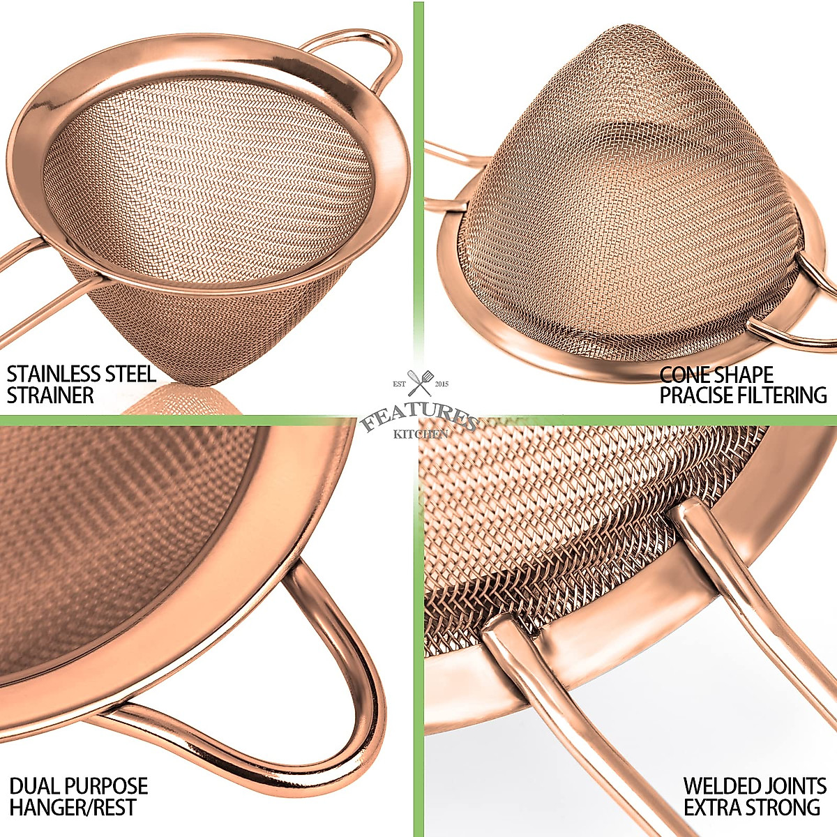 2 Pack Stainless Steel Small Food Strainer, Fine Mesh Sieve with Long Handle, Cocktail Strainer For Cocktails, Tea Herbs, Coffee & Drinks, Rust Proof & Great as Tea Strainer, 3.5inch