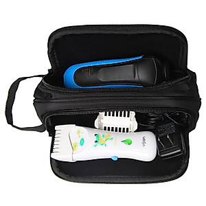 Damero Travel Organizer, Men Grooming Storage Bag with Two Compartments for Electronic Shaver, Hair Clipper, Beard Trimmer and Attachment, Roomy, Lightweight and Portable, Black