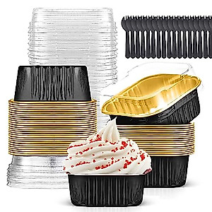Findful Mini Cake Pans With Lids (10oz,40 Pack) Aluminum Foil Square Cupcake Liners Brownie Baking Cups,Disposable 4”x4” Large Cupcake Pan,Jumbo Muffin Tin Ramekins Holders