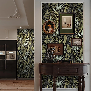 Ismoon Peel and Stick Wallpaper, Leaf Wallpaper Peel and Stick Tropical Botanical Contact Paper Fern Moss Wallpaper Vintage Removable Wallpaper Vinyl Self-Adhesive Sticky Wallpaper Bathroom 16.1x118in