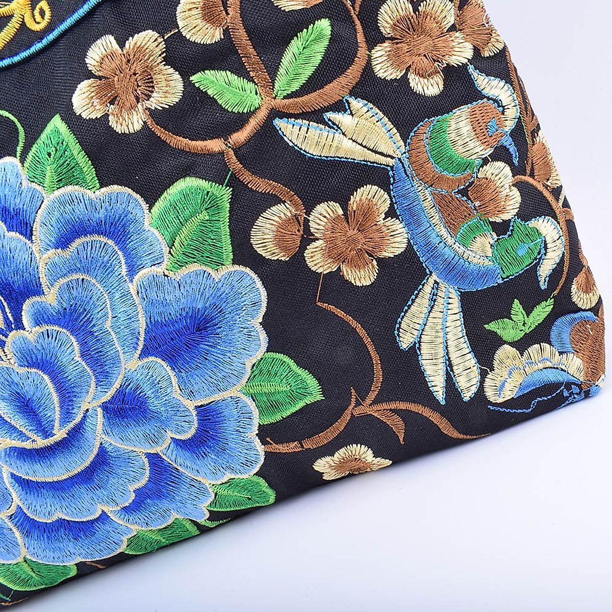 Vintage Embroidery Women Boho Mandala Messenger Bag Shoulder Bag (Blue Peony)