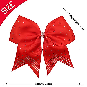 Large Cheer Hair bows with Rhinestones,Cheerleading Bow with Ponytail Holder Elastic Band for Cheerleaders Teen Girls College Sports (Red)