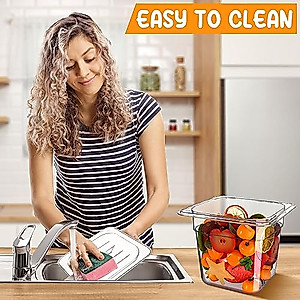 Ujuuu 6 Pack Plastic Clear Food Pan with Lid 1/6 Size 7 Inch Deep Stackable Acrylic Square Container Polycarbonate Food Storage for Hotel Restaurant Kitchen Food Prep Storage (2.2L)