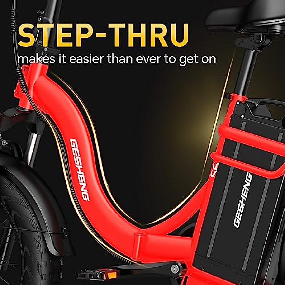 GESHENG 90Miles Long Range【Samsung 30AH】 Electric Bike, 750W&28MPH Folding Ebike for Adults, 20 x 4.0” Step-Thru & Fat Tire E Bike with Shimano 7-Speed, 2seats Commuter Electric Bike