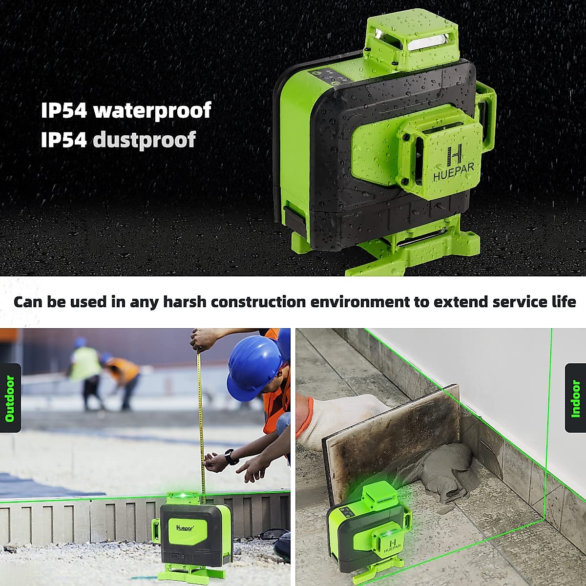 Laser Level Self-leveling Huepar 4x360 Green Cross Line Floor Laser Tool with Remote Control -2 x 360 Horizontal/Vertical Lines Nivel láser with Rechargeable Li-ion Battery & magnetic Bracket-904DG