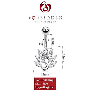 Forbidden Body Jewelry Surgical Steel CZ Simulated Diamond Feathers Peacock Belly Button Ring