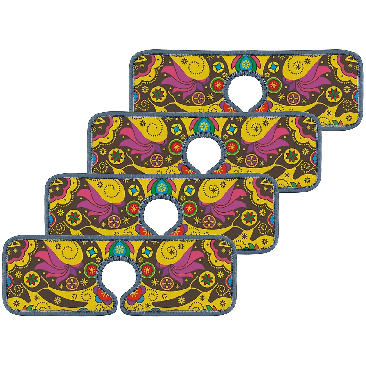 Kitchen Faucet Mats 4 Pieces Colorful Yellow Elephants Absorbent Faucet Sink Splash Guard Bathroom Counter and RV,Faucet Counter Sink Water Stains Preventer