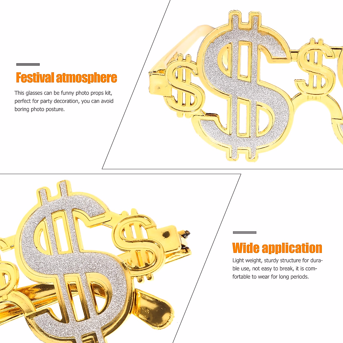 Amosfun Party Eyeglasses Sunglasses Funny Glasses for Costume Cosplay Photo Props Party Favor (Golden)