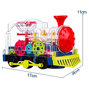 Berry President Transparent Electric Gear Train Toy with Flashing Lights and Music, Battery Operated Bump & Go Action Train Toys for 2 3 4 5 Year Old Boys Toddlers
