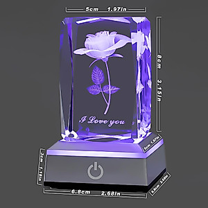 hochance 3D Rose Crystal Multicolor Nightlight,I Love You Decolamp,Perfect Mothers Day Gifts for Mom Mother My Girlfriend Wife Her,Unique Valentines Anniversary Birthday Presents Ideas