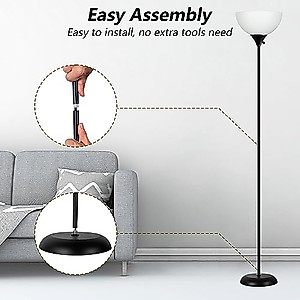 Floor Lamps for Living Room, Dimmable LED Modern Simple Standing Lamp, Tall Lamps for Bedroom Office Dining Room Kitchen, Minimalist Black Pole Lamp with Rotary Switch, 9W LED Bulb Included