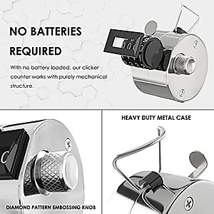 KTRIO Metal Handheld Tally Counter 4-Digit Number Count Clicker Counter, Hand Mechanical Counters Clickers Pitch Counter for Coaching, Knitting, People, Lap, Fishing, Golf and Row, 2 x 1.85 in, Silver