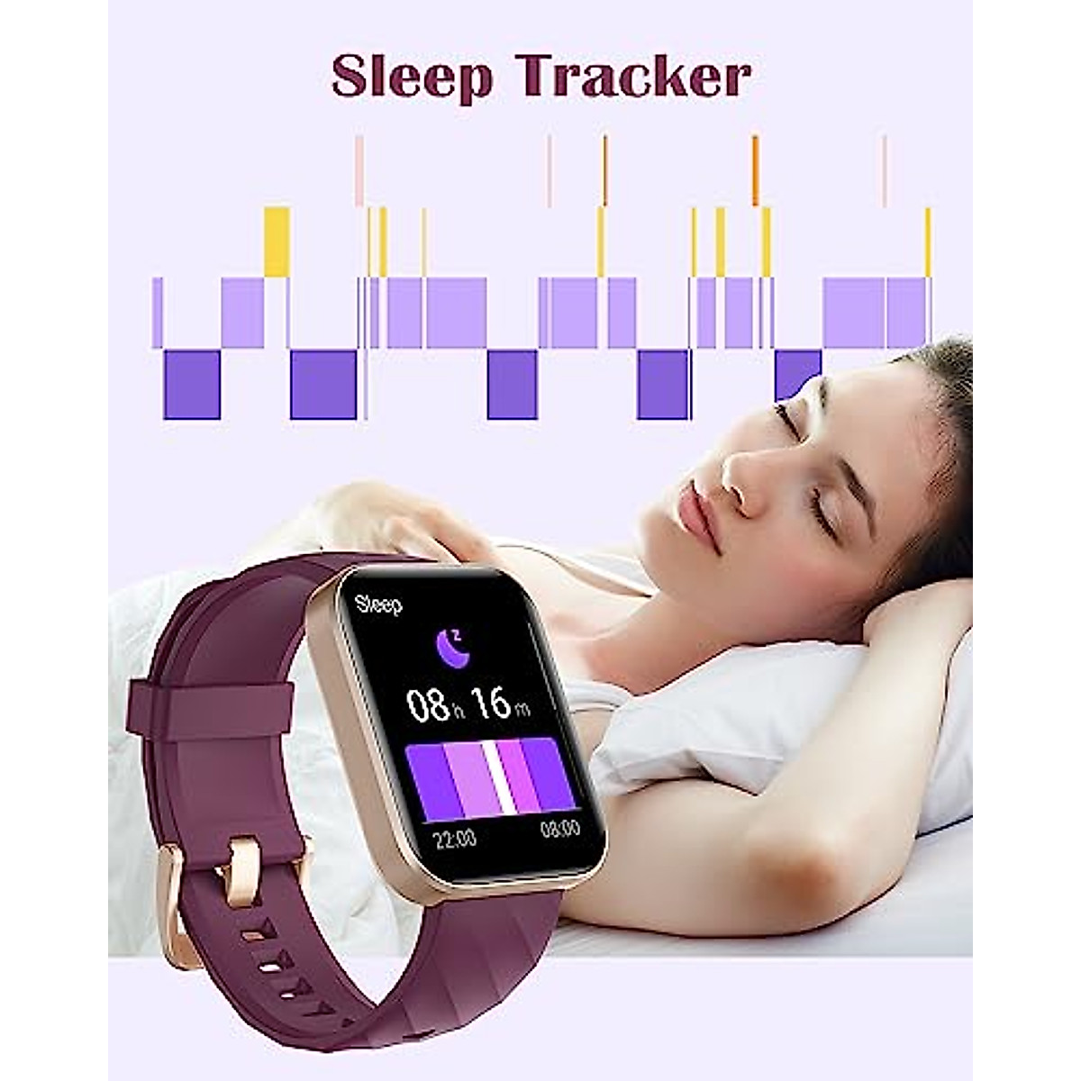 RUIMEN Smart Watches for Women Men (Answer/Make Calls) Compatible with iPhone/Android Phones, 2023 Ver. 1.85" HD Screen Fitness Tracker Heart Rate Monitor 100+ Sports Tracker Watch Waterproof (Purple)