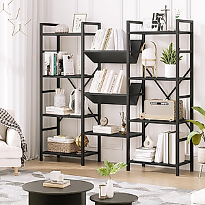GAOMON Triple Wide 4 Tier Book Shelf, 54.3” Large Bookcase with 11 Open Shelves, Industrial Bookshelves and Bookcases with Metal Frame for Home Office, Study Room, Living Room-Black