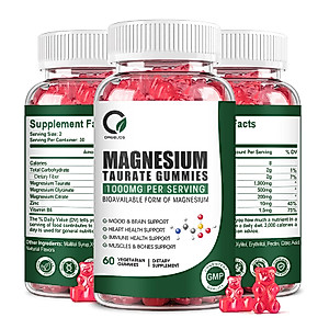 Magnesium Taurate Gummies with Magnesium Taurate, Magnesium Glycinate & Magnesium Citrate-for Heart Health, Muscles Function, Mood Support-Vegetarian, Non-GMO