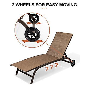 Crestlive Products Outdoor Chaise Lounge Chairs with Wheels Set of 3, Pool Lounge Chairs with 5 Adjustable Position for Patio, Poolside, Yard, Brown