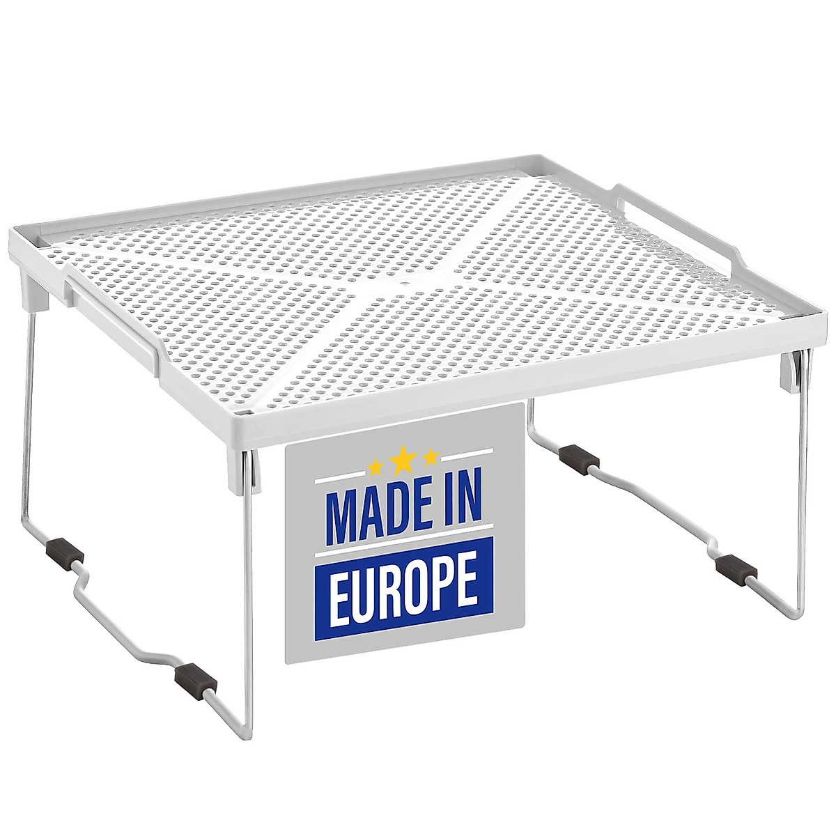 EDNA HOME Cabinet Shelf Organizer, Stacking Cabinet Rack, 11 x 11.8in, Metal Wire Pantry and Counter Shelf for Storage of Kitchen and Bathroom Items, Made in Europe, 1 Piece