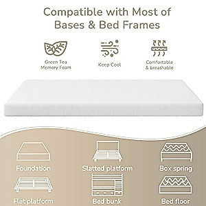 5 Inch Memory Foam Mattress Cooling Gel Green Tea Infused Mattress,Medium Firm Mattresses CertiPUR-US Certified/Bed-in-a-Box/Pressure Relieving Queen Size,White