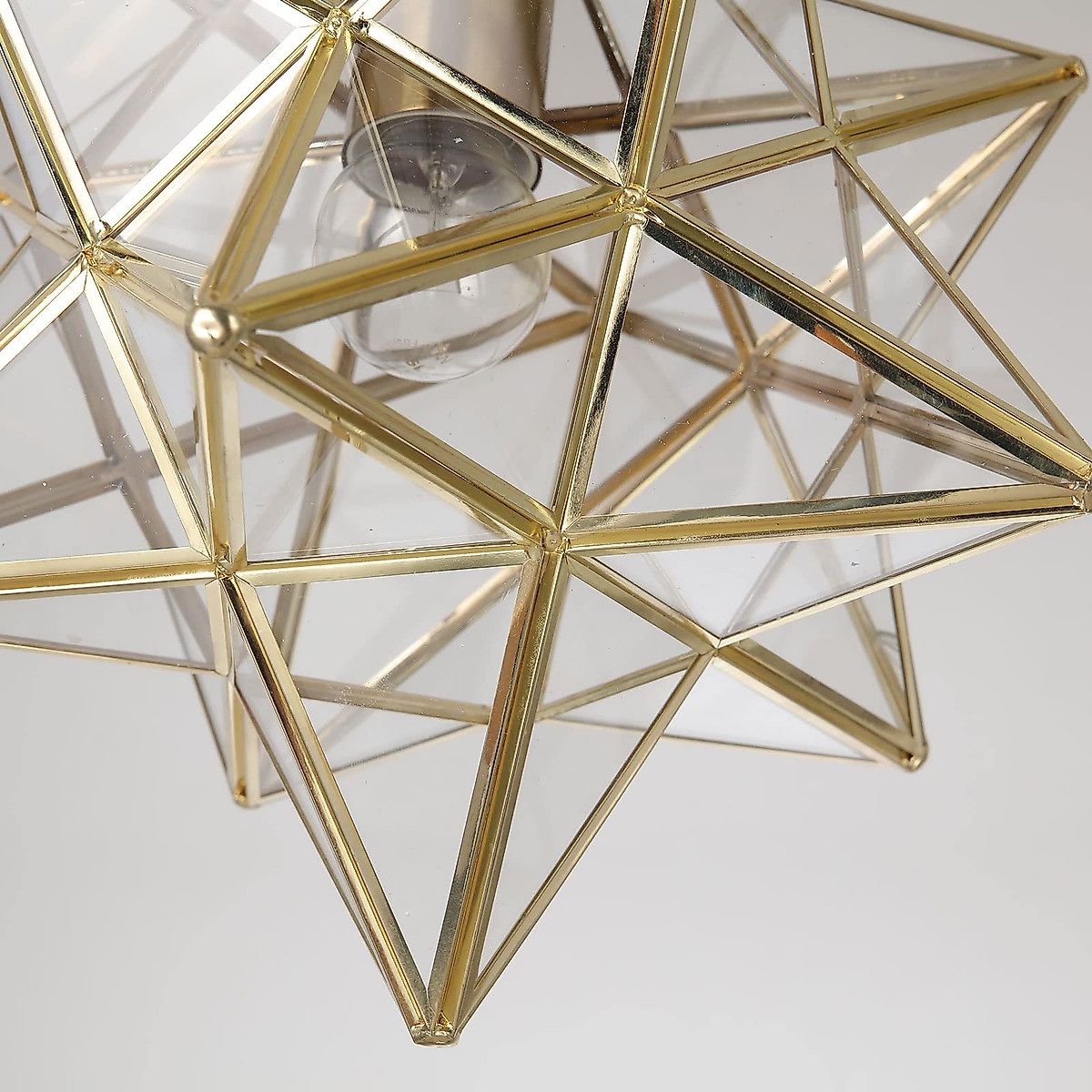 IBalody Moravian Star Pendant Light Gold Copper Hanging Light Star Lights Fixture Dining Room Kitchen Island Pendant Lighting Pendant Lamp 11 in with Clear Glass Shade