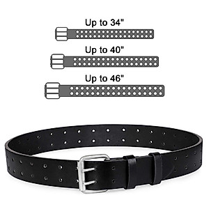 VONMELLI Double Prong Leather Belt Heavy Duty Belt for Men, Double Grommet Holes Belt for Pants A-black
