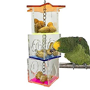 OFLAO Bird Foraging Toys,Creative Parrot Feeder Box,Hanging Treat Foraging Toy for Anchovies,Parakeets,Cockatiel,Conure,Mynah,Macow
