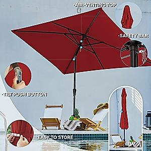 SMLIXE 6.5X10FT Rectangular Patio Umbrellas Outdoor Large Market Umbrella With Push Button Tilt and Crank Lift System 8 Sturdy Ribs UV Protection Waterproof Sunproof Red