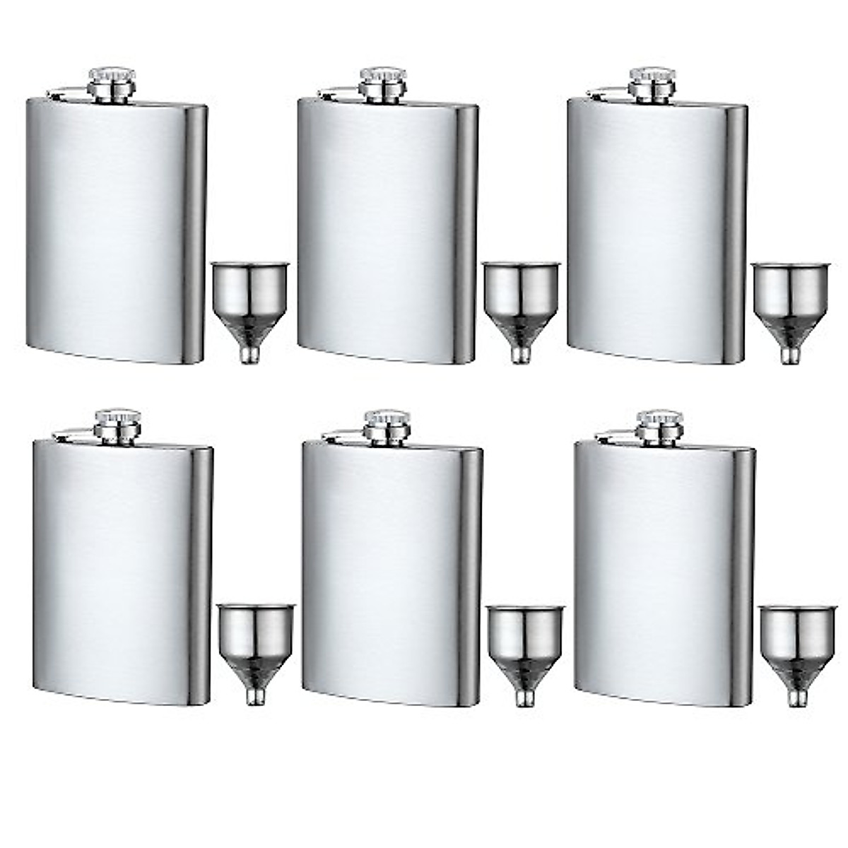 6 Pcs 8 oz Hip Stainless Flask by YWQ, Easy Pour Funnel is Included, Great Gift