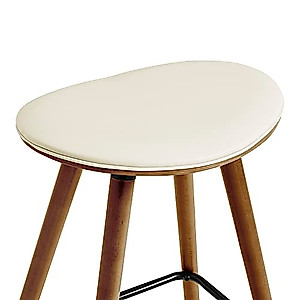 Armen Living Piper 26" Counter Height Backless Bar Stool in Cream Faux Leather and Walnut Wood