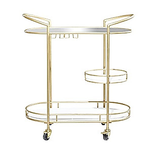 Deco 79 Metal Rolling 1 Glass and 2 Marble Shelves Bar Cart with Lockable Wheels and Mirrored Top, 31" x 16" x 33", Gold