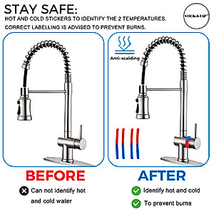 Danojo-Stick-A-Tap,4 pcs, Faucet Stickers, Hot and Cold Water Stickers - Kitchen Faucet Stickers - Vinyl Tap Faucet Transfer Stickers for Bathroom ((H & C - Strip))
