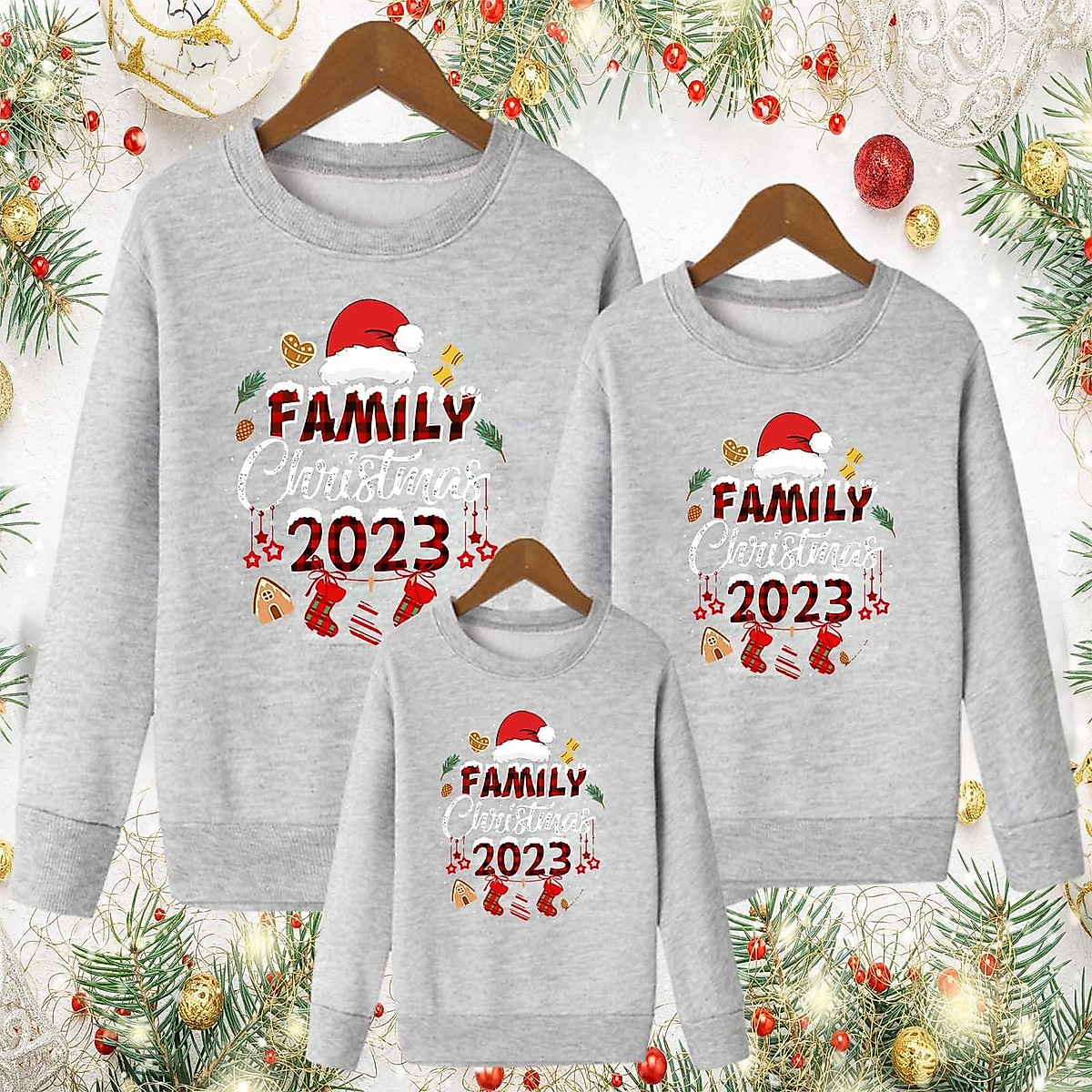 Qinnyo epic daily deal Ugly Christmas Sweaters Women Dressy Sweatshirt for Womens Fashion 2023 Shirt for Family Matching Family Xmas D-gray