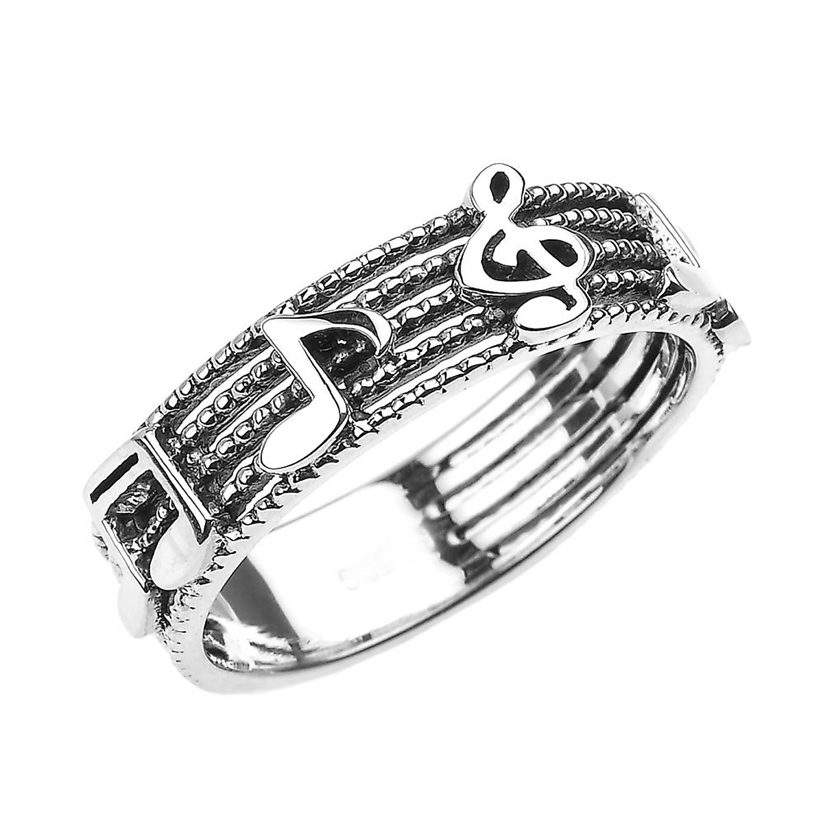 Sterling Silver Treble Clef with Musical Notes Band Ring 6MM(Size 11)