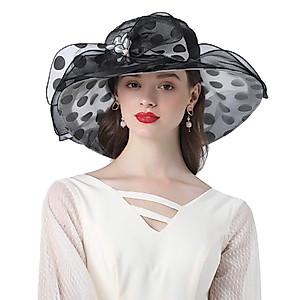 ORIDOOR Women’s Organza Church Tea Party Wedding Fascinator Hat UV-Anti Wide Brim Sun Hats Hat A4-Black …