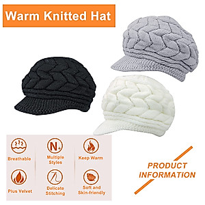 Andiker Winter Knit Hat for Women, Slouchy Beanies Cap with Brim, Warm Fleece Lined Women Thick Hat (Black)