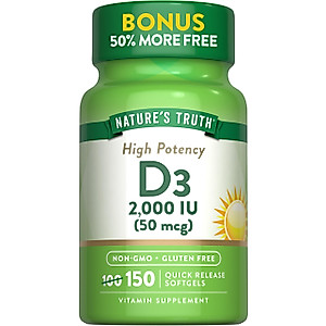 Nature's Truth Vitamin D3 2000 IU Softgels | 150 Count | High Potency | Non-GMO and Gluten Free Supplement
