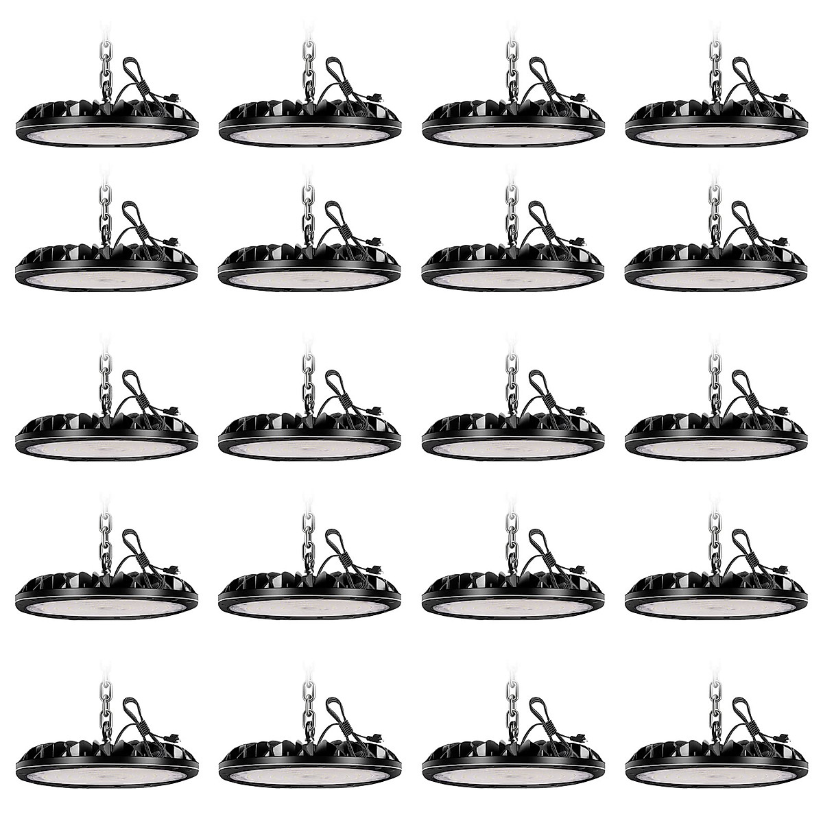 20 Pack 200W UFO LED High Bay Light, 20000LM LED High Bay Light Fixture with 110V US Plug, 6500K Daylight White Commercial Warehouse Area Light for Wet Location Area, Workshop, Warehouse, Garage