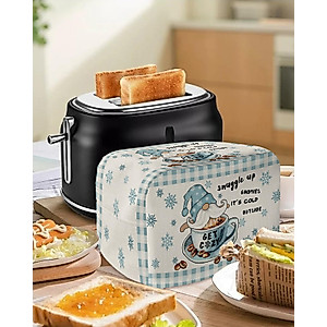 Toaster Dust Cover for Kitchen 4 Slice, Coffee Gnomes Winter Dwarf with Snowflakes Linen Texture Bread Maker Covers Toasters for Fingerprint Protector Small Appliance Covers Accessories (12x11x8in)