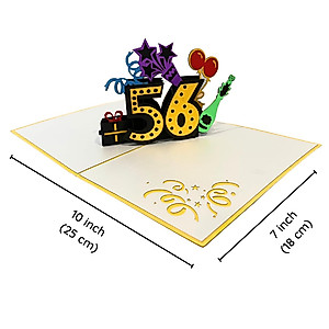 ALPHAK Happy 56th Birthday 3D Pop Up Card, Birthday 3D Greeting Card, 56th Birthday Gifts