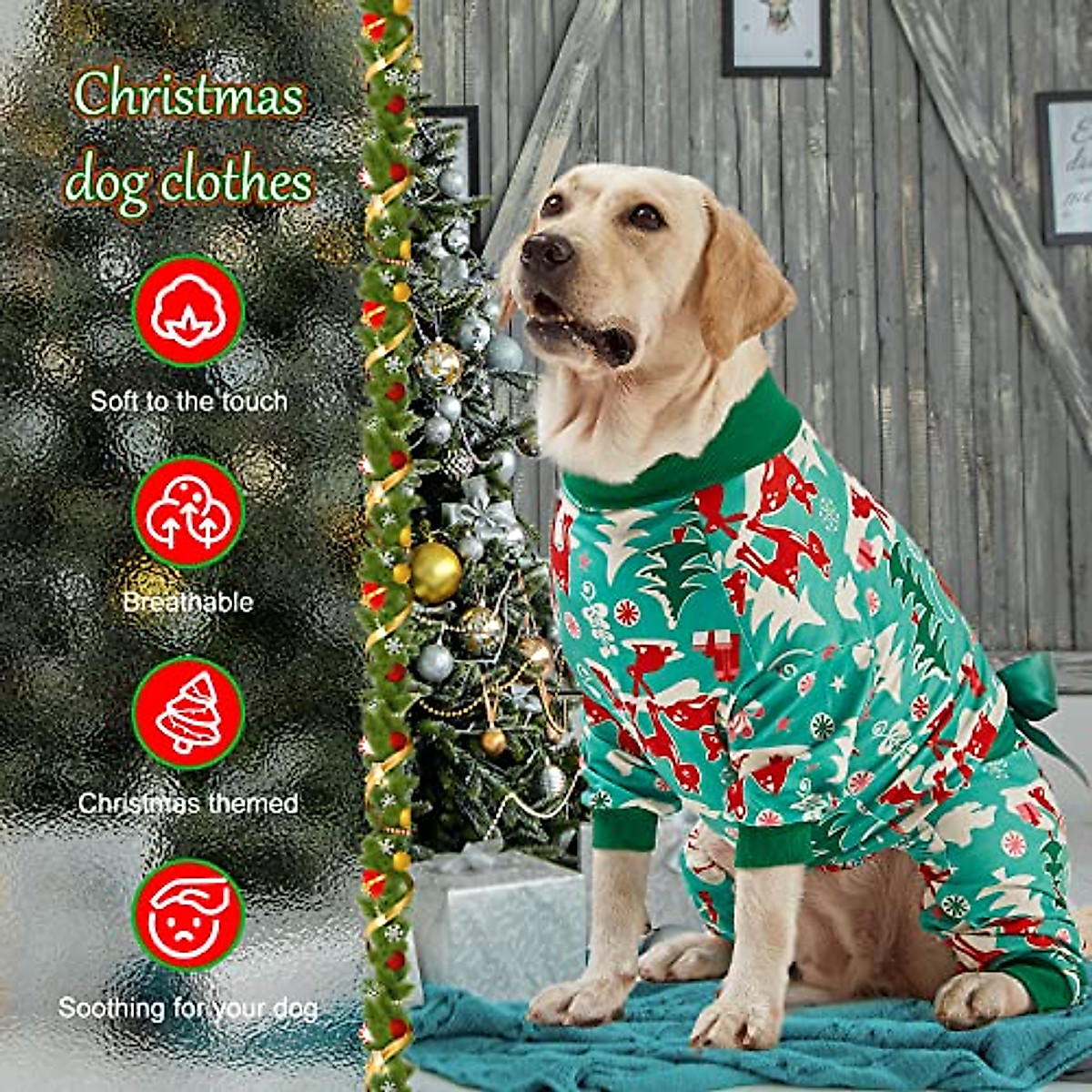 Large Dog Christmas Pajamas for Dogs - Shirts for Big Dogs Xmas Holiday Costume Lightweight Pullover, Christmas Critters Aqua Prints Large Dog Pjs, Pitbull Clothes, Dog Onesie, Christmas Outfit Large
