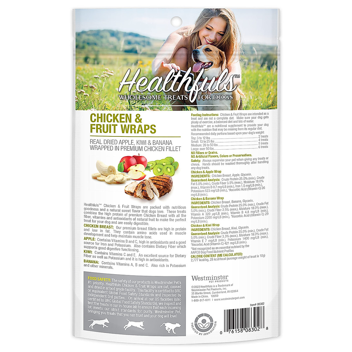 WESTMINSTER PET PRODUCTS Healthfuls Chicken Wrapped Fruit Treats, 3.5 oz - Dried Apple, Kiwi, and Banana Wrapped in Premium Chicken Filet - Healthy, Protein Rich Treats for Dogs